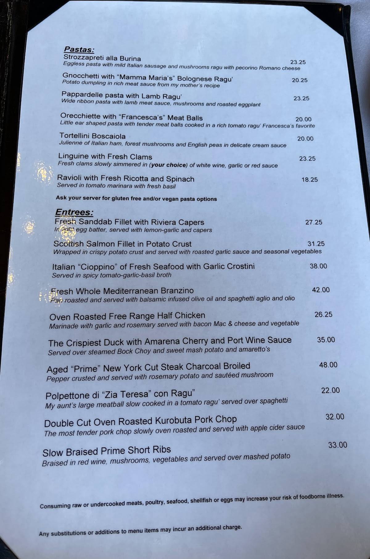 Menu at Rustico restaurant, Westlake Village