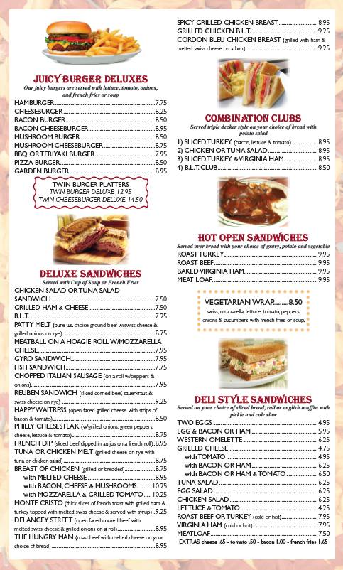 Menu at Three Coins Diner restaurant, Tampa, N Nebraska Ave
