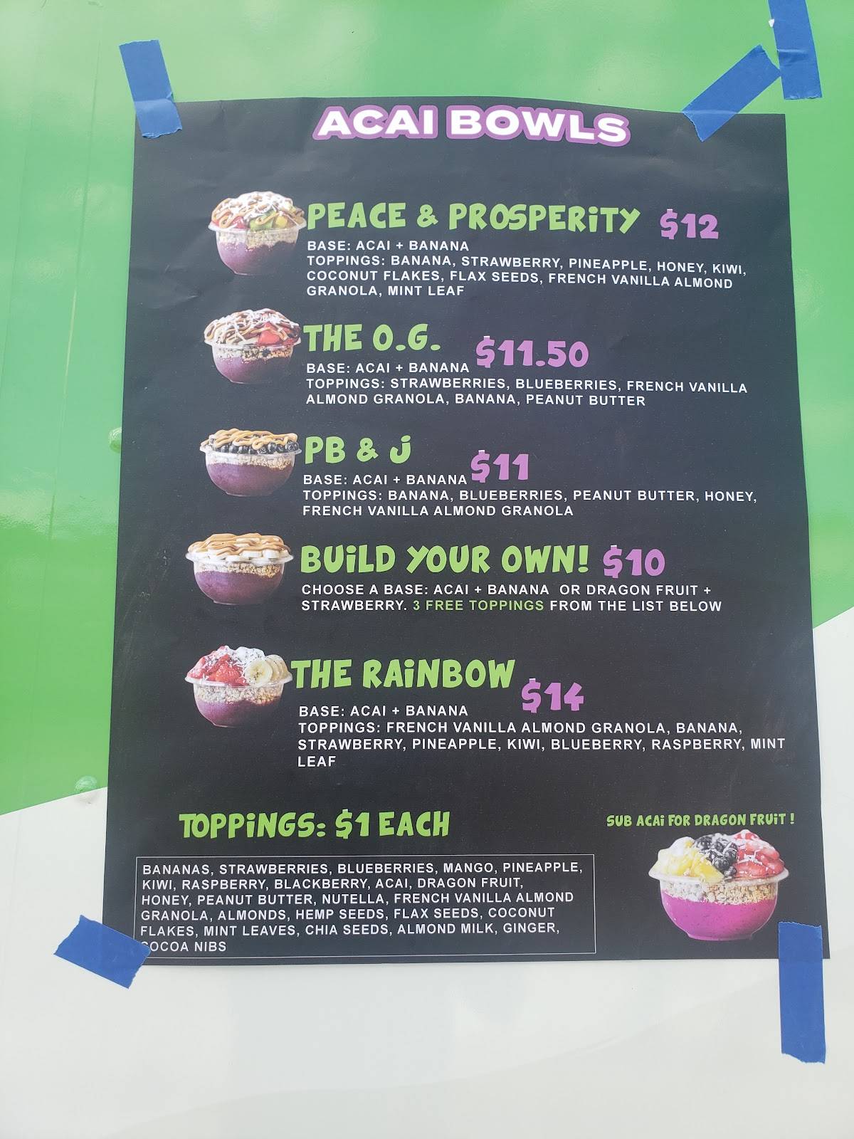 Menu at Thrive Acai - Food Truck pub & bar, Detroit