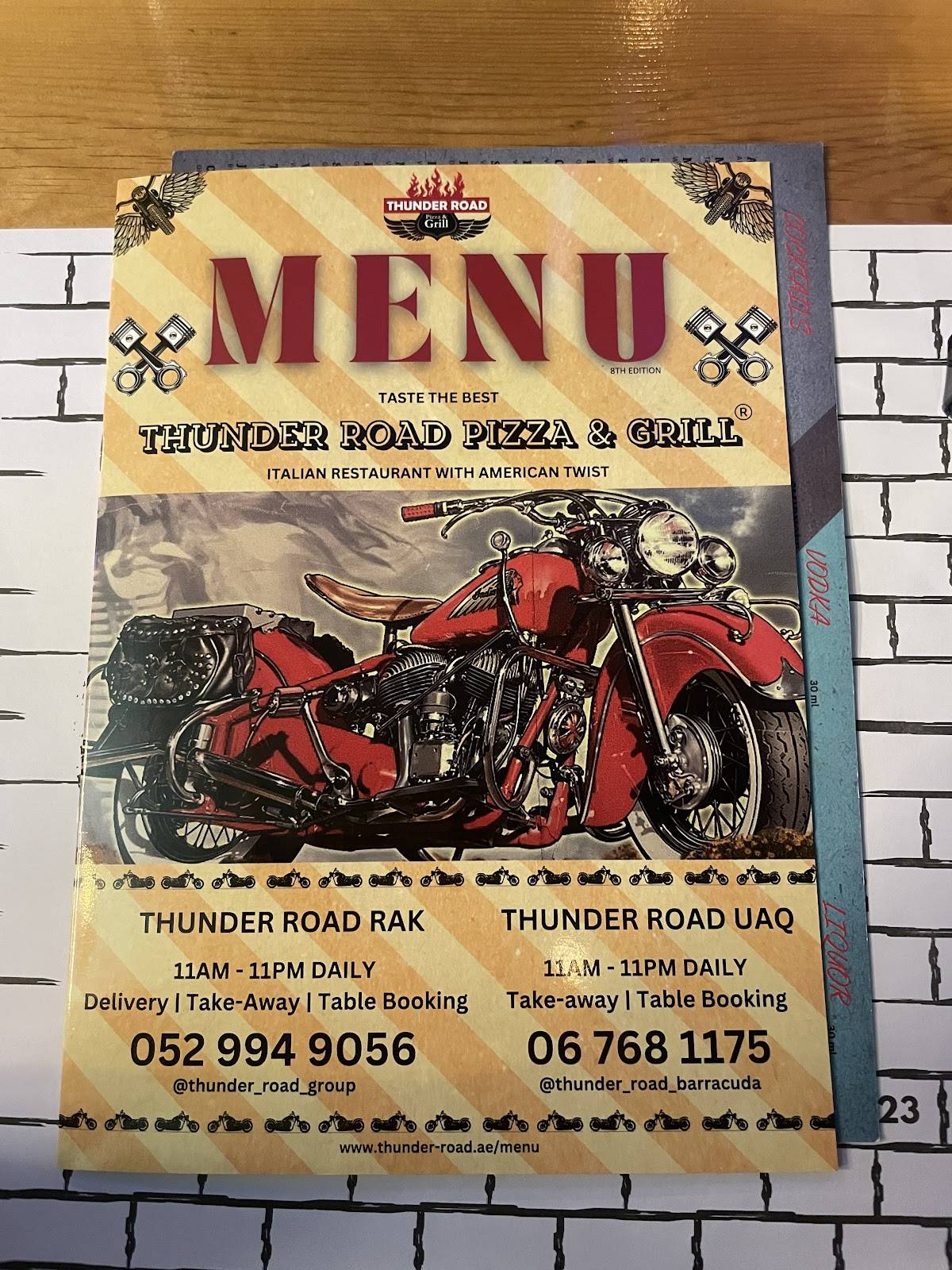 Menu at Thunder Road - Barracuda, Umm Al Quwain