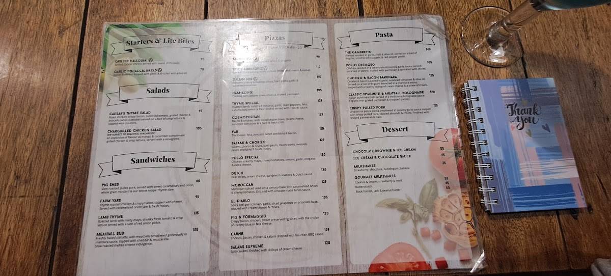 Menu at Thyme Fusion Gin Bar & Eatery, East London