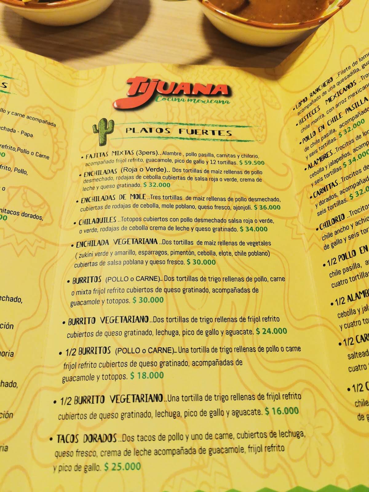 Carta del restaurante Tijuana Cocina Mexicana, Bogotá, Cl. 145a #13-21