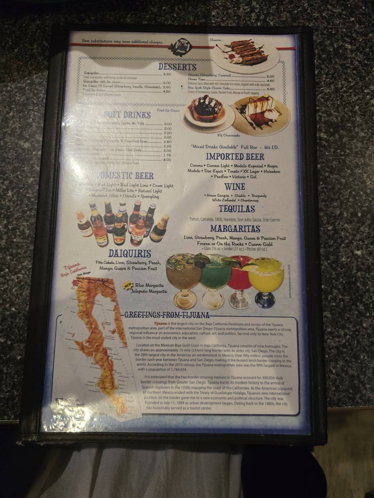 Menu at Tijuana's Grill Mexican Restaurant, Johnsonville