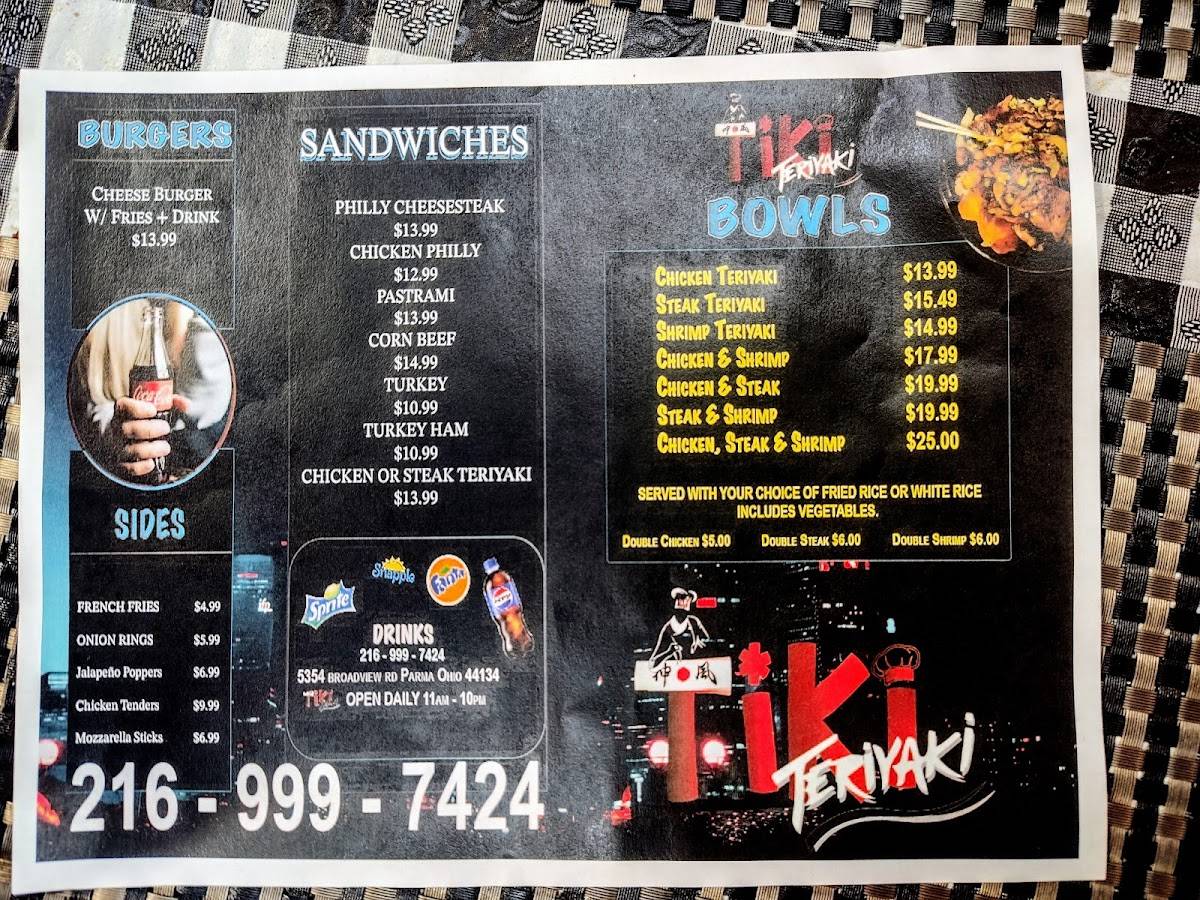 Menu at Tiki Teriyaki & Hot Subs restaurant, Parma