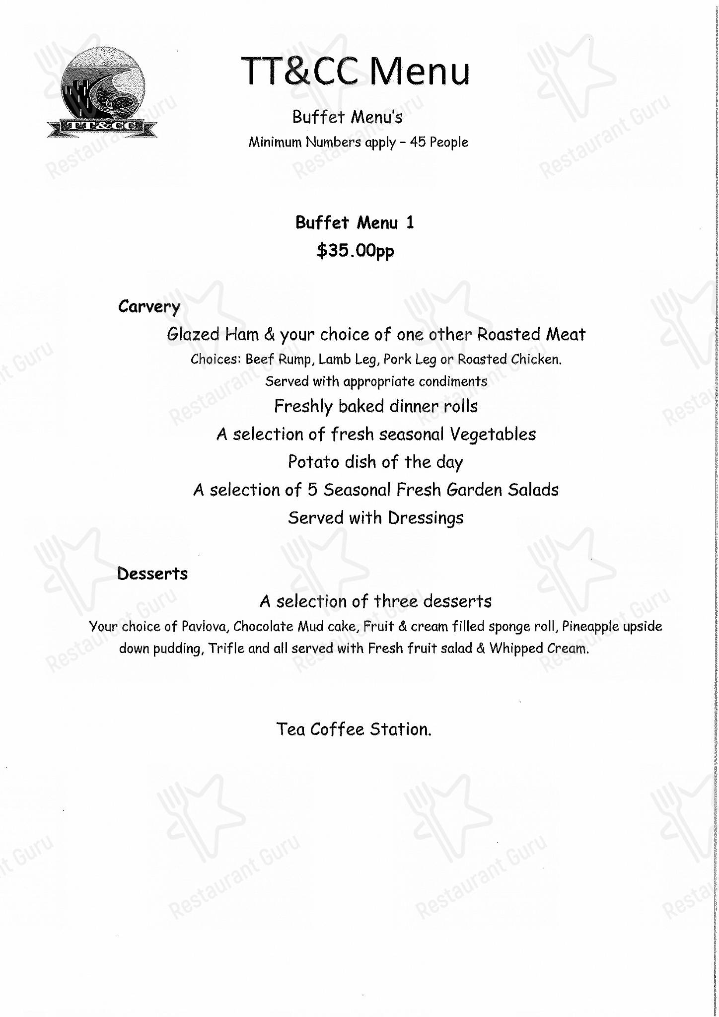 Menu at Timaru Town & Country Club Restaurant, Timaru