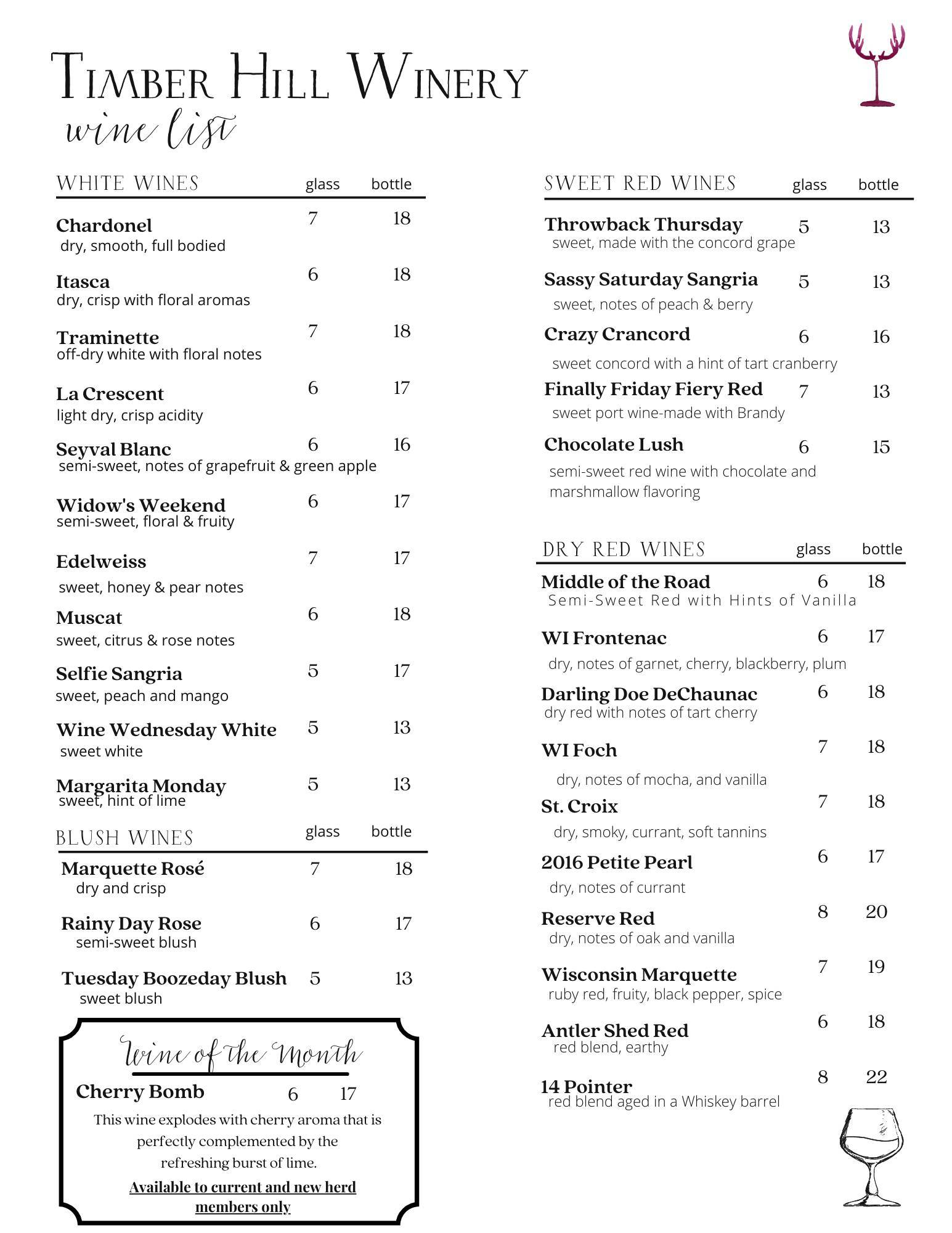 Menu at Timber Hill Winery pub & bar, Milton