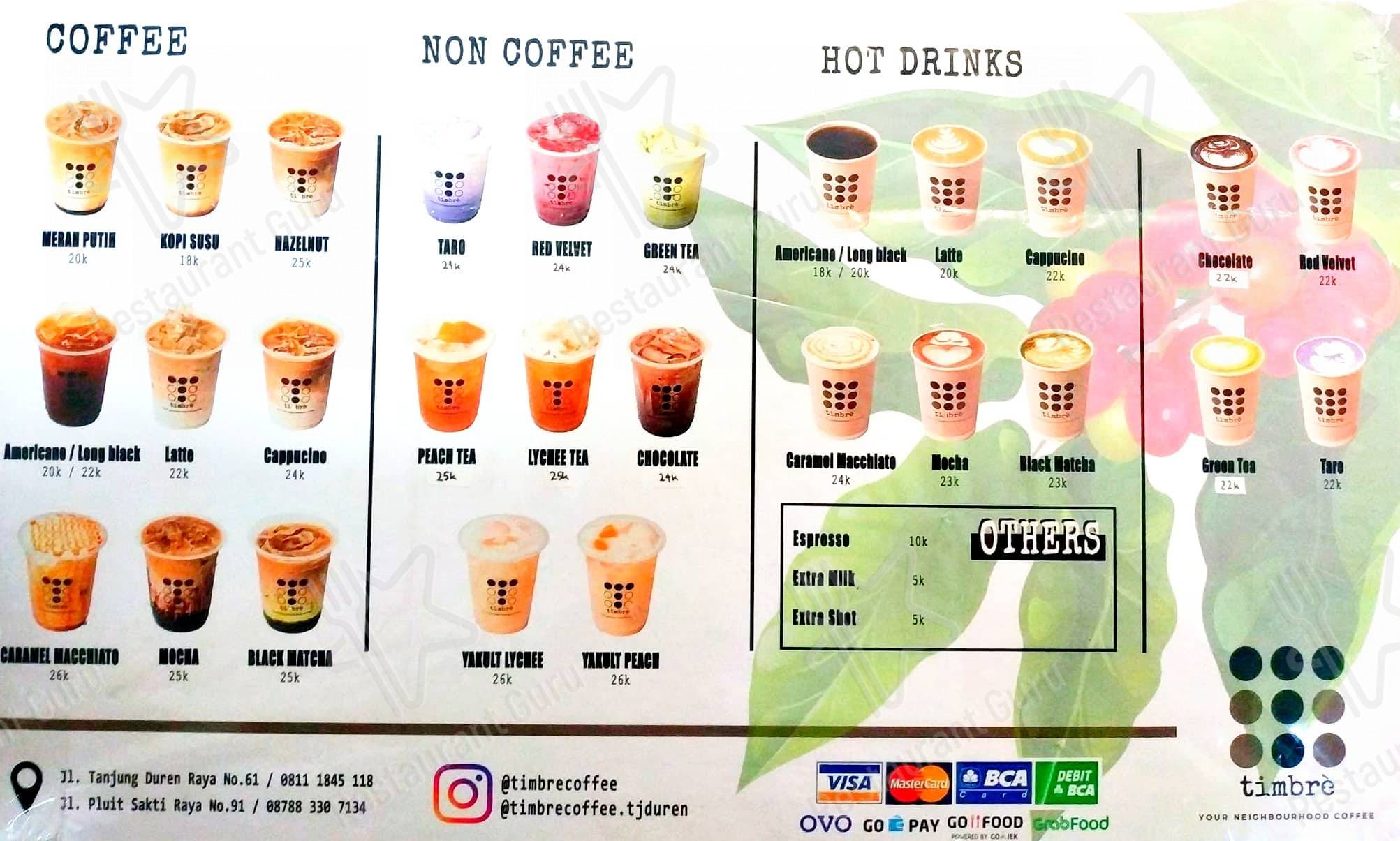 Menu at Timbre Coffee cafe, North Jakarta, Jl. Pluit Sakti No.91 4