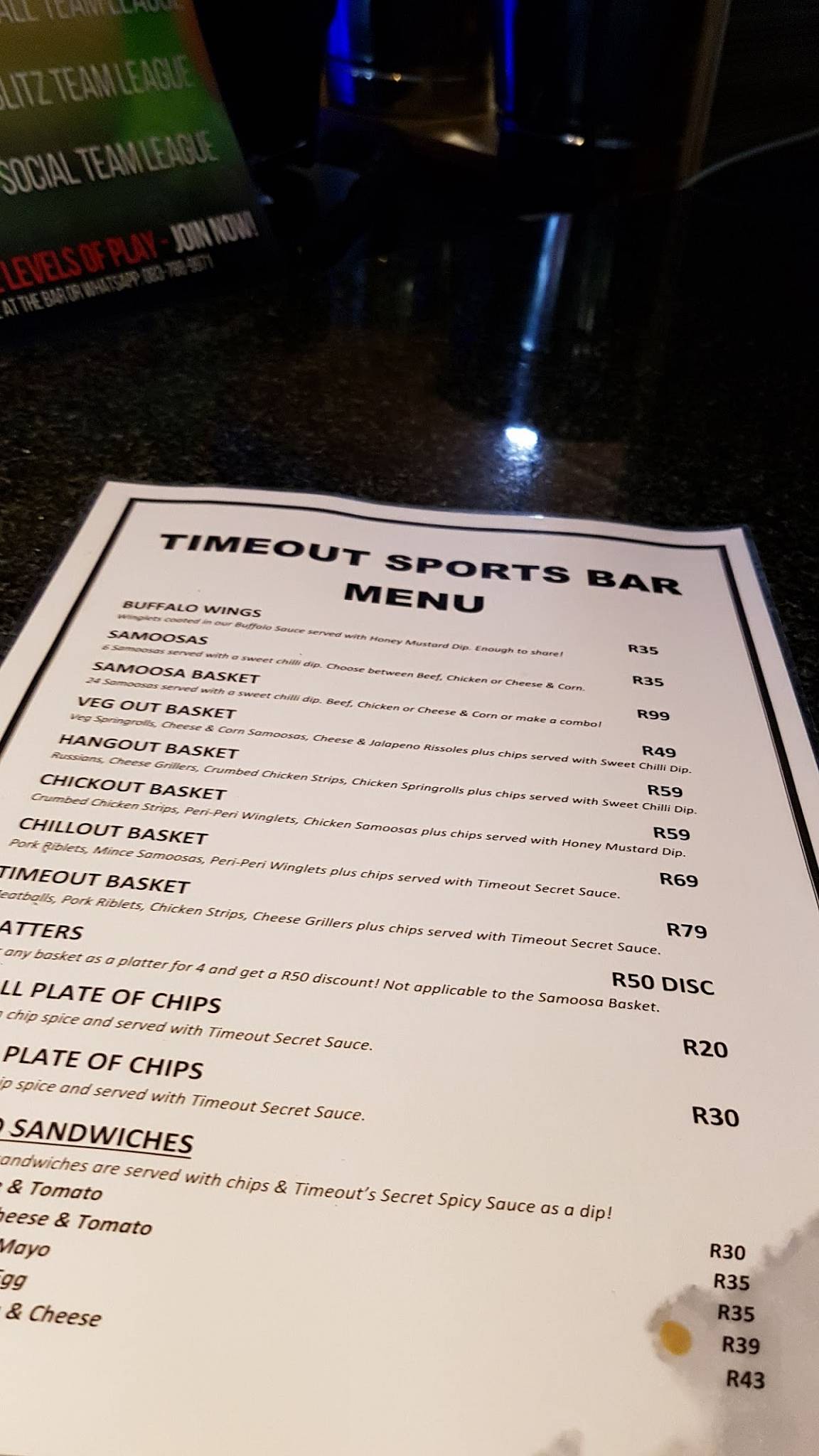 Menu at Time Out Sports Bar, Midrand