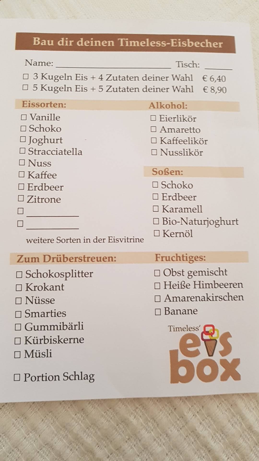 Speisekarte von Timeless – Cafe. Restaurant. Bar, Ostermiething