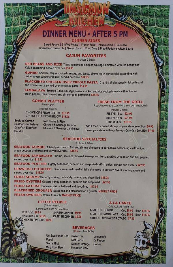 Menu at Tim's Cajun Kitchen restaurant, Huntsville