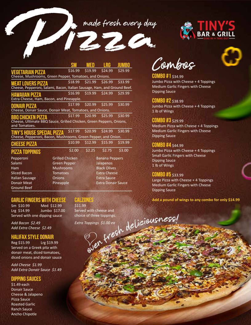 Menu at Tiny's Bar and Grill, Paradise, Paradise