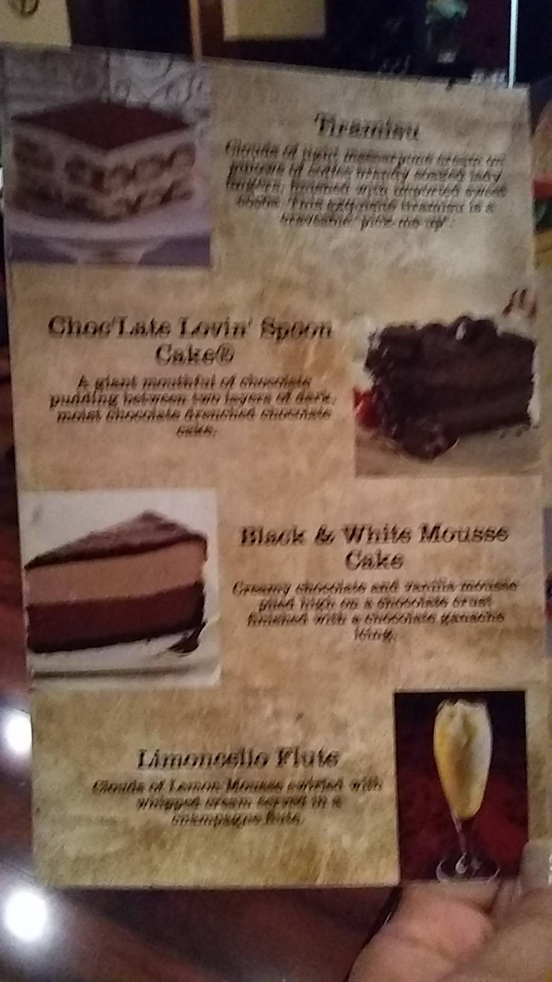 Menu at Tiramisu Italian Restaurant, Waterbury