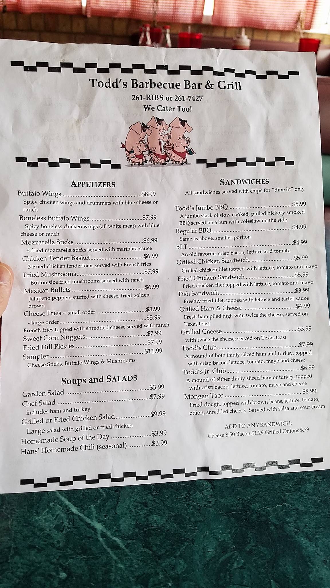 Menu at Todd's Barbecue Restaurant, Buena Vista