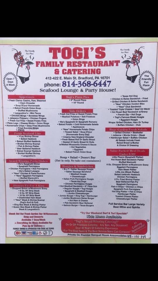 Menu at Togi's Family Restaurant, Bradford