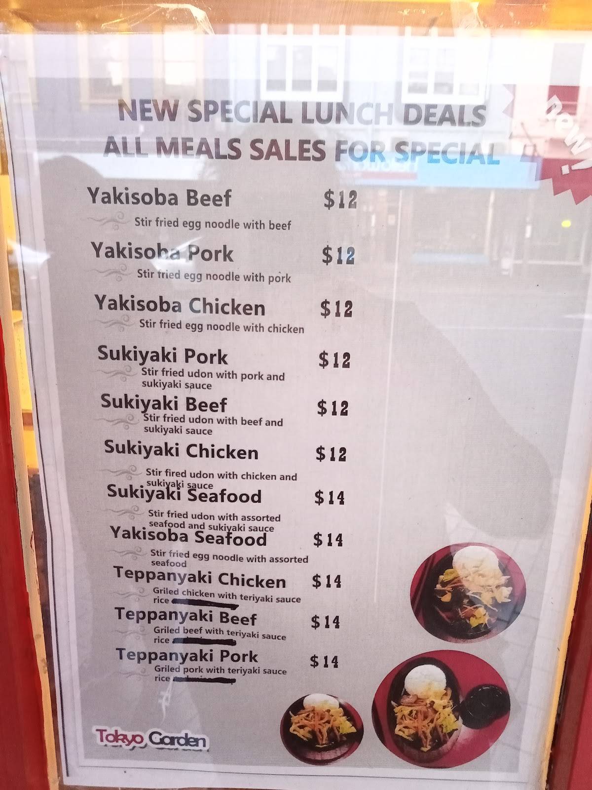 Menu at Tokyo Garden Restaurant, Dunedin, George St