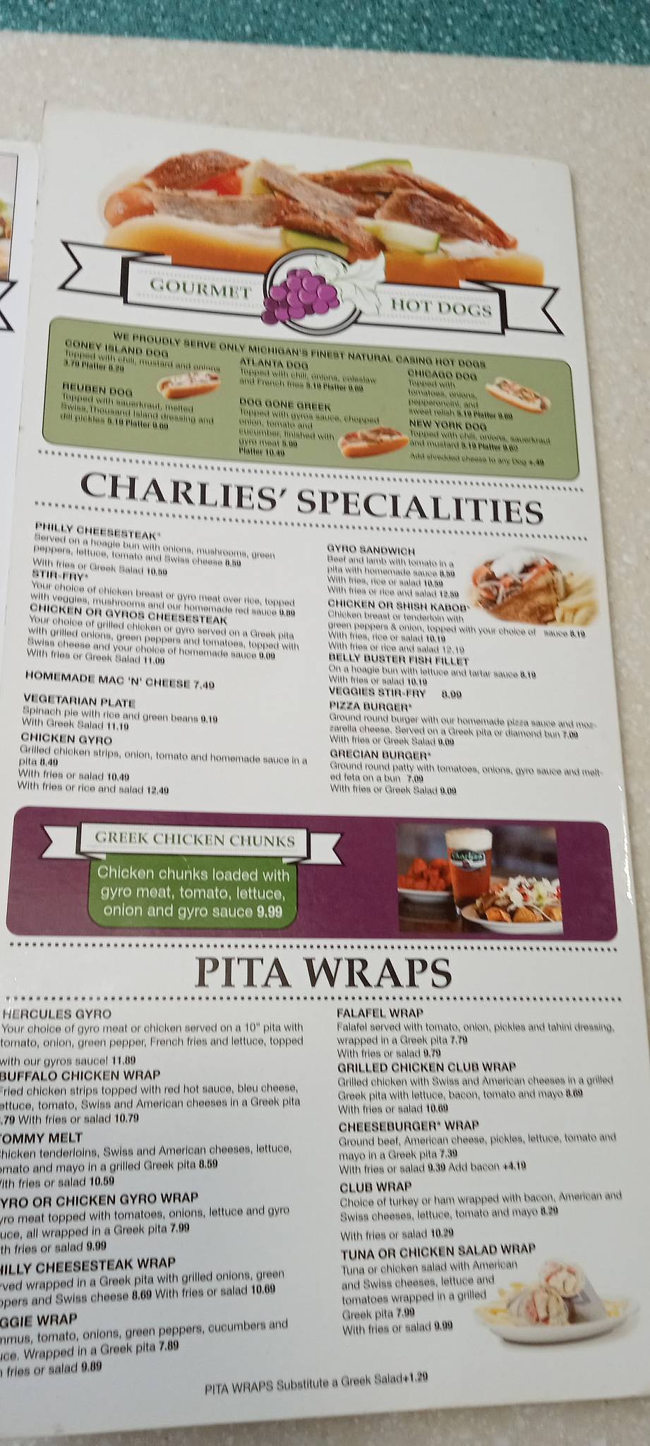 Menu at Charlie's Restaurant, Toledo, Central Ave