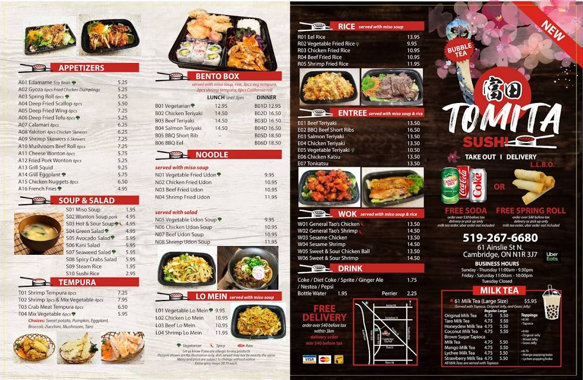 Menu at Tomita Sushi restaurant, Cambridge