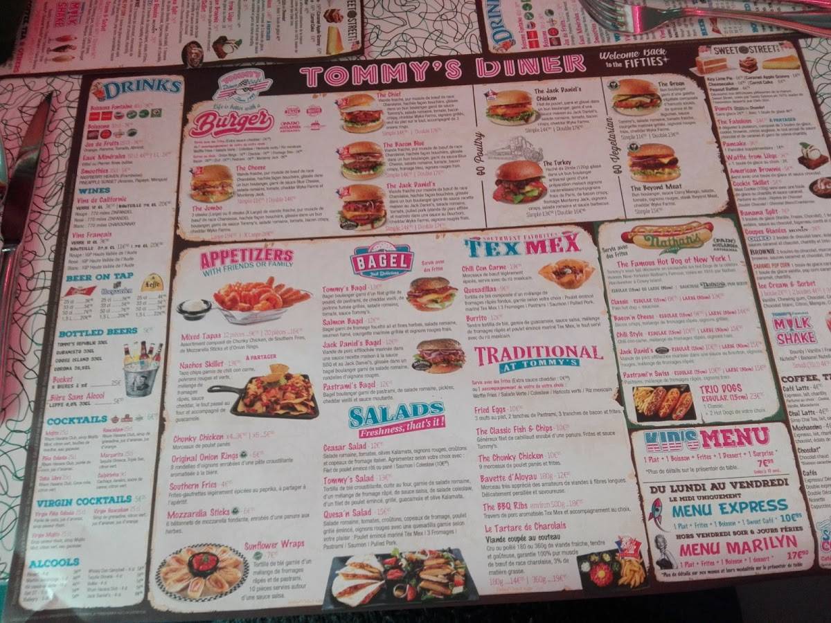 Menu au Tommy's Diner fast food, Mondeville