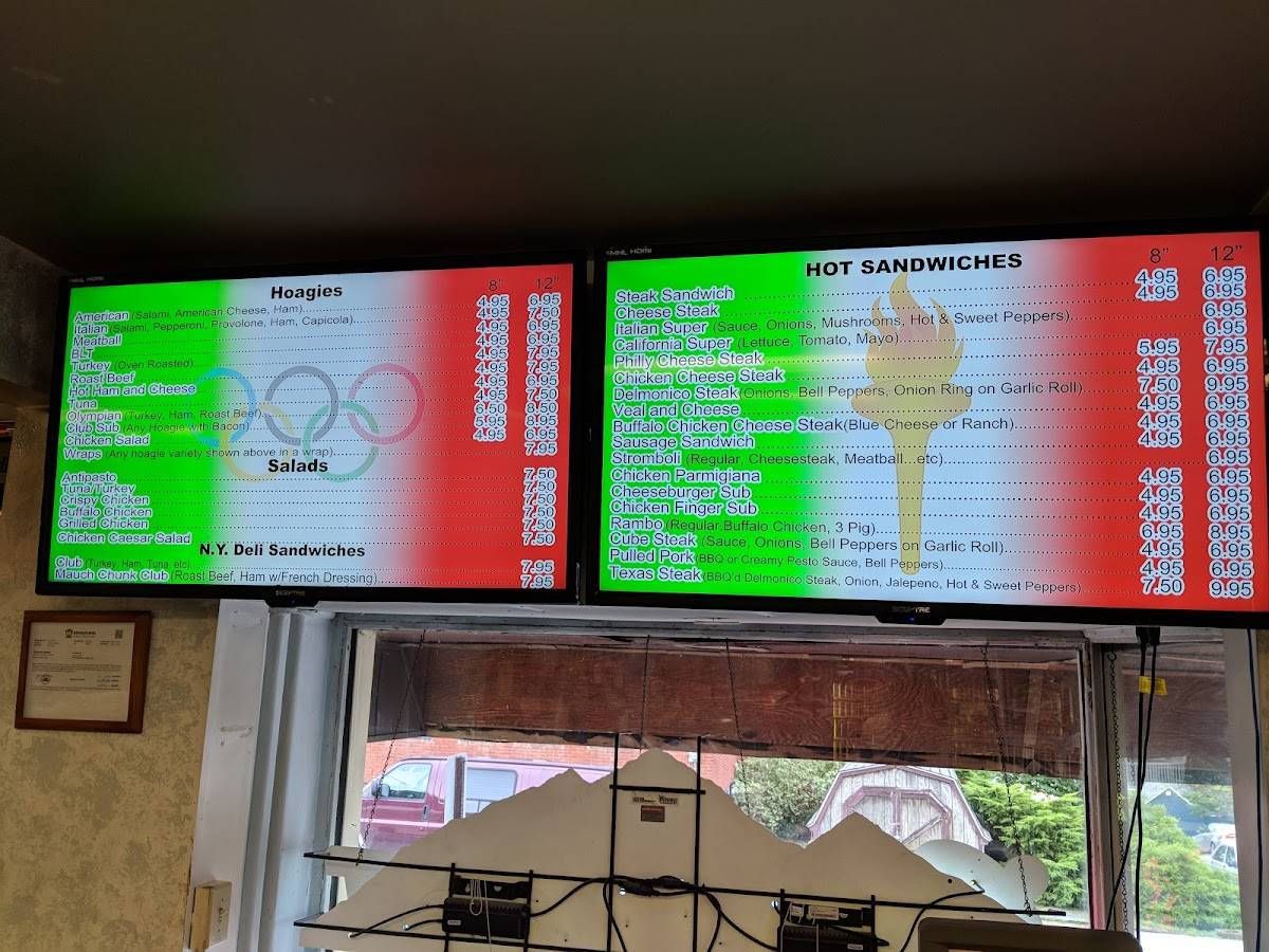 Menu at Tommy's Subs fast food, Jim Thorpe