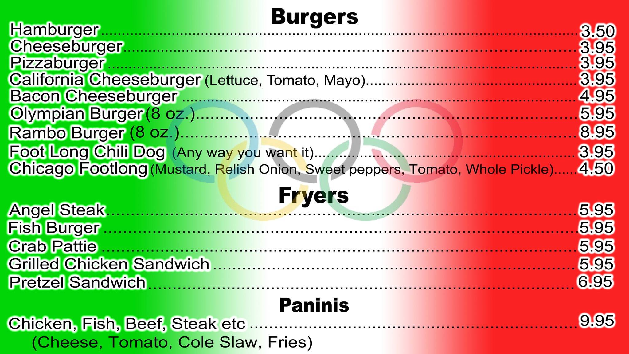 Menu at Tommy's Subs fast food, Jim Thorpe