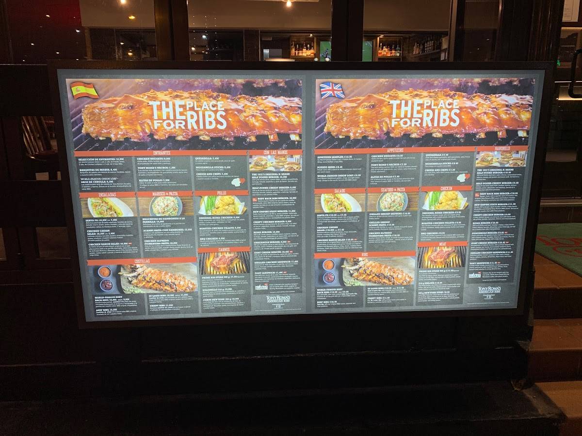 Carta del restaurante Tony Roma's Benidorm, Benidorm, Avenida Mediterraneo