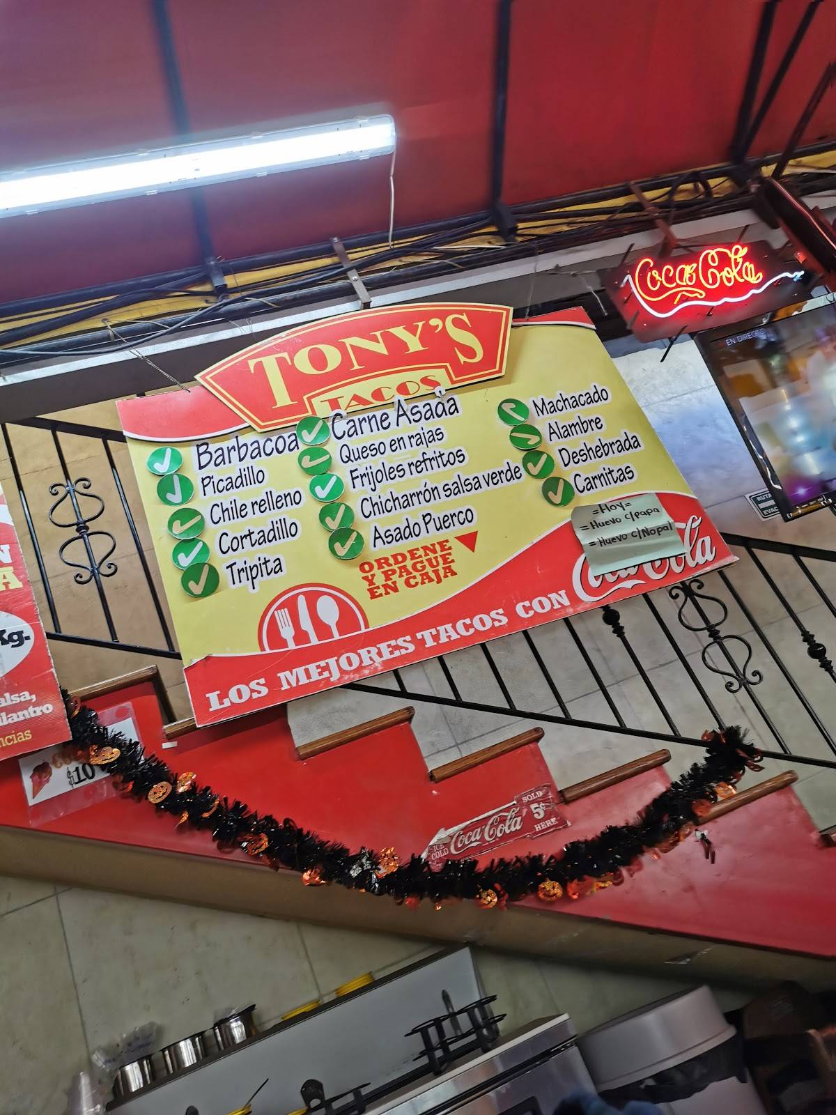 Carta del restaurante Tony's Tacos, Monterrey, Chiapas 1223