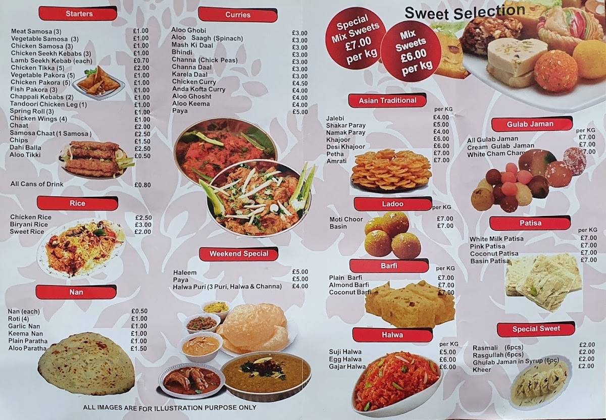 Menu at Top Sweet Centre restaurant, Oldham