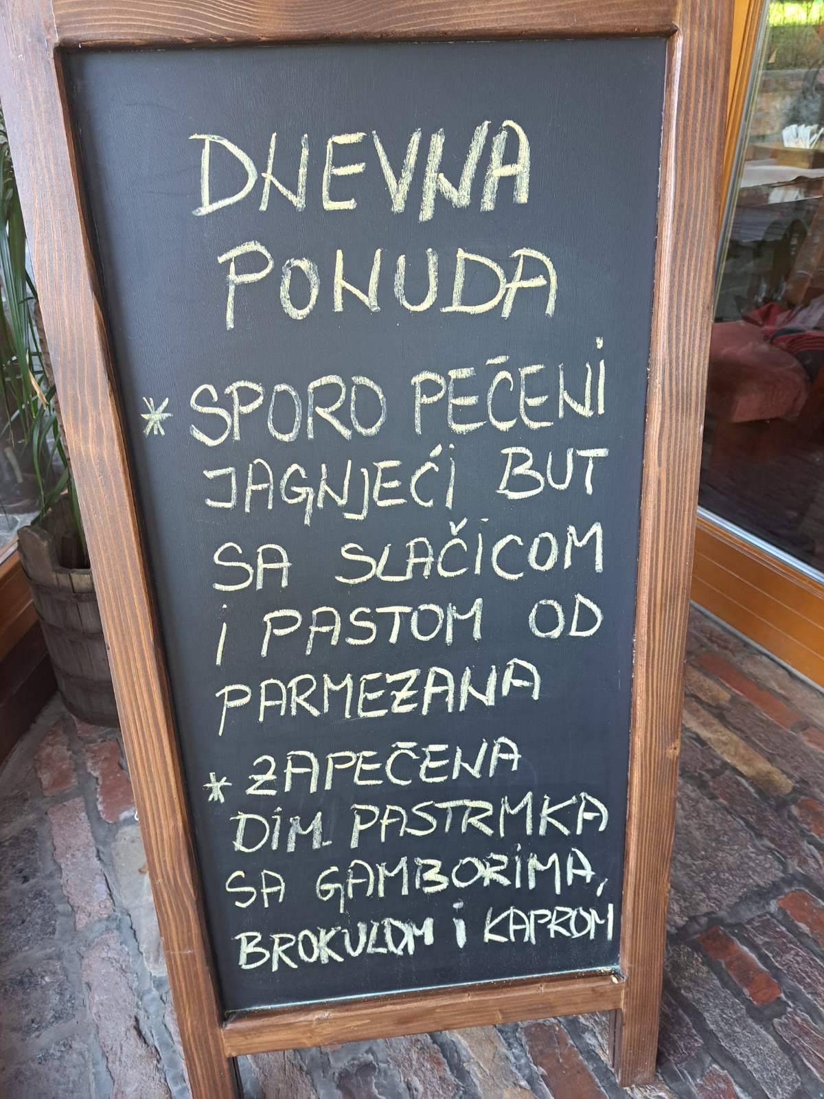 Menu at Toplik restaurant, Sarajevo