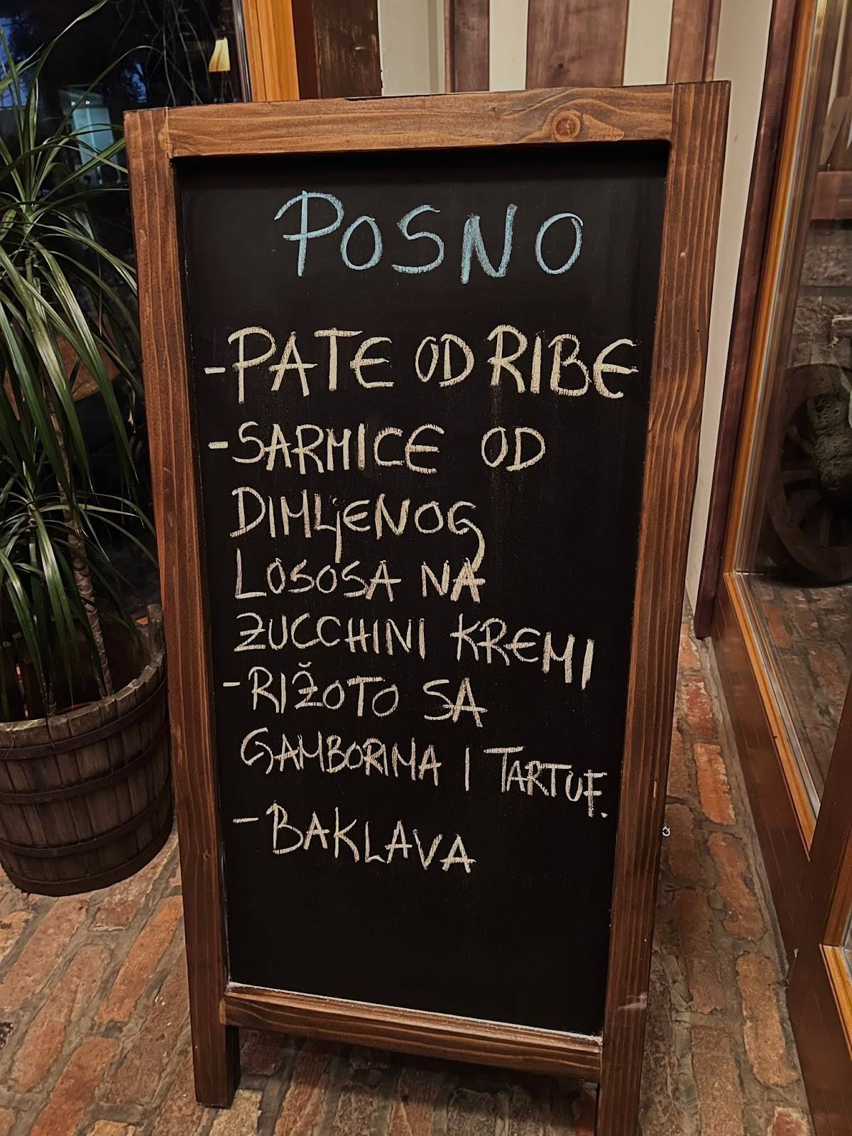 Menu at Toplik restaurant, Sarajevo