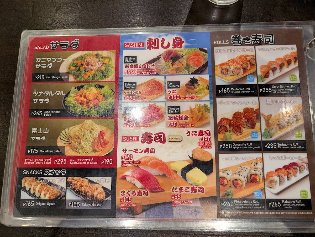 Menu at Torimomo restaurant, Manila, HXGM+CRC