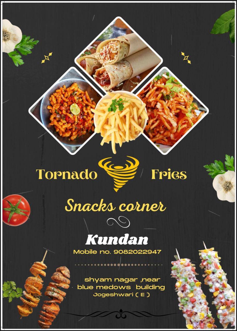 Menu at Tornado and fries snacks corner, Mumbai