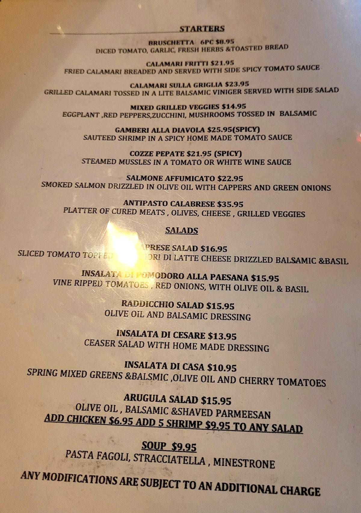 Menu at Anna Maria Trattoria restaurant, Vaughan