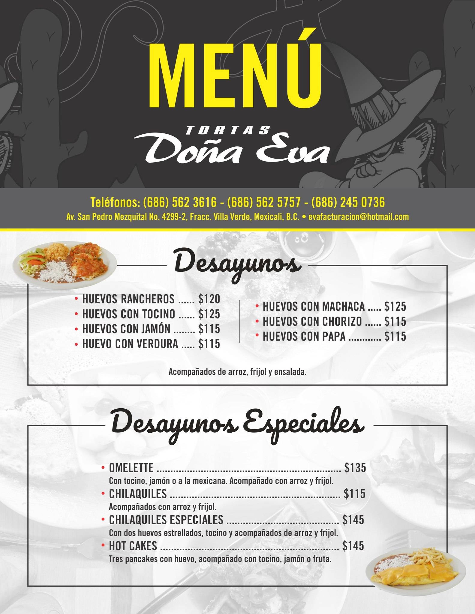 Carta del restaurante Tortas Doña Eva, Mexicali, Av. San Pedro ...