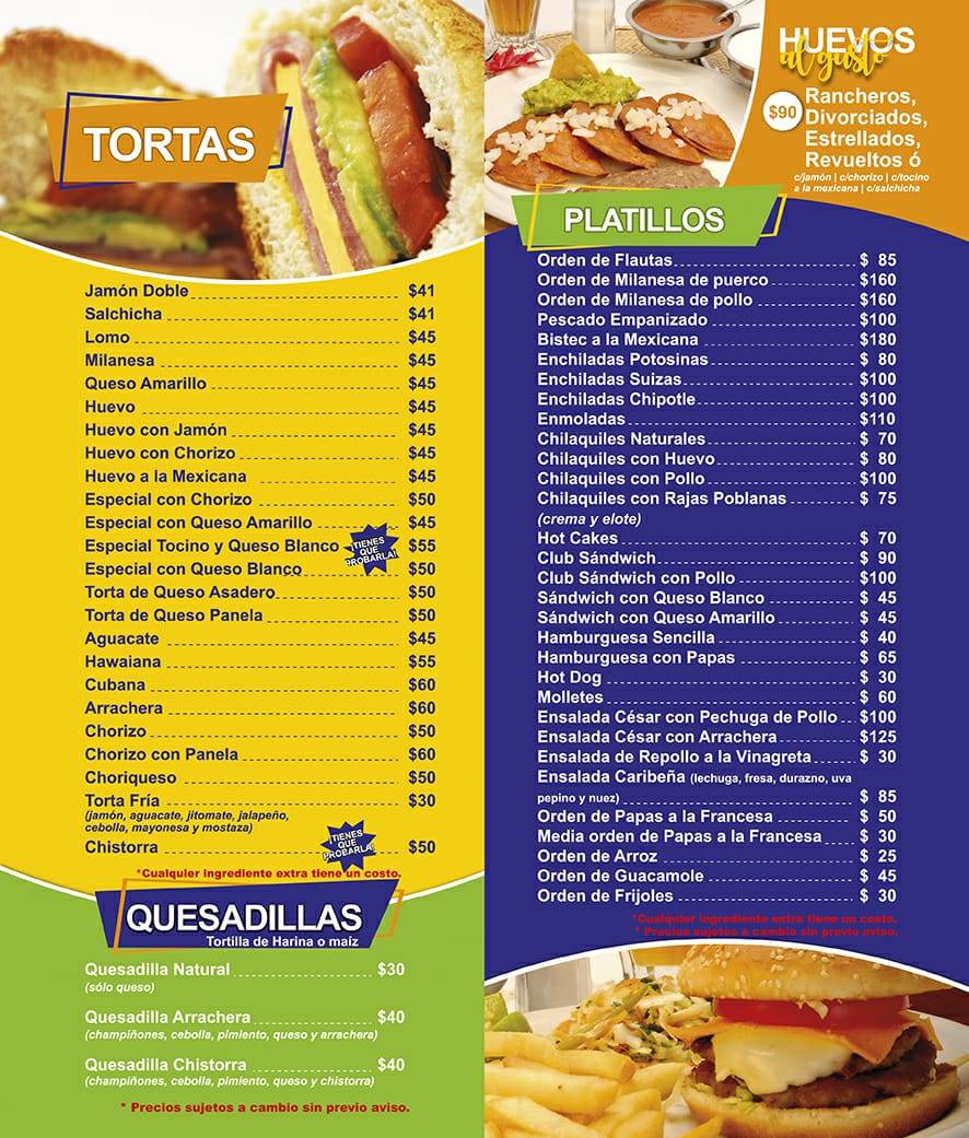 Carta del restaurante Tortas del Pasaje SLP, San Luis Potosi