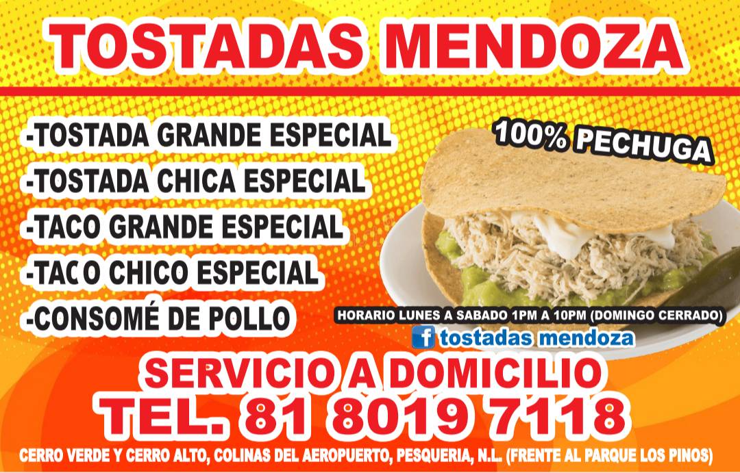 Carta del restaurante Tostadas Mendoza, Colinas del Aeropuerto