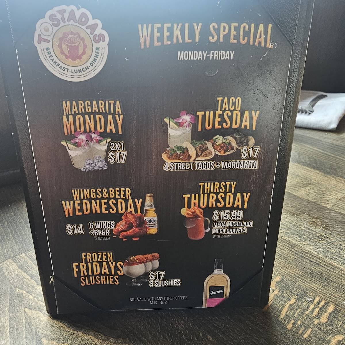 Menu at Tostadas restaurant, Campbell