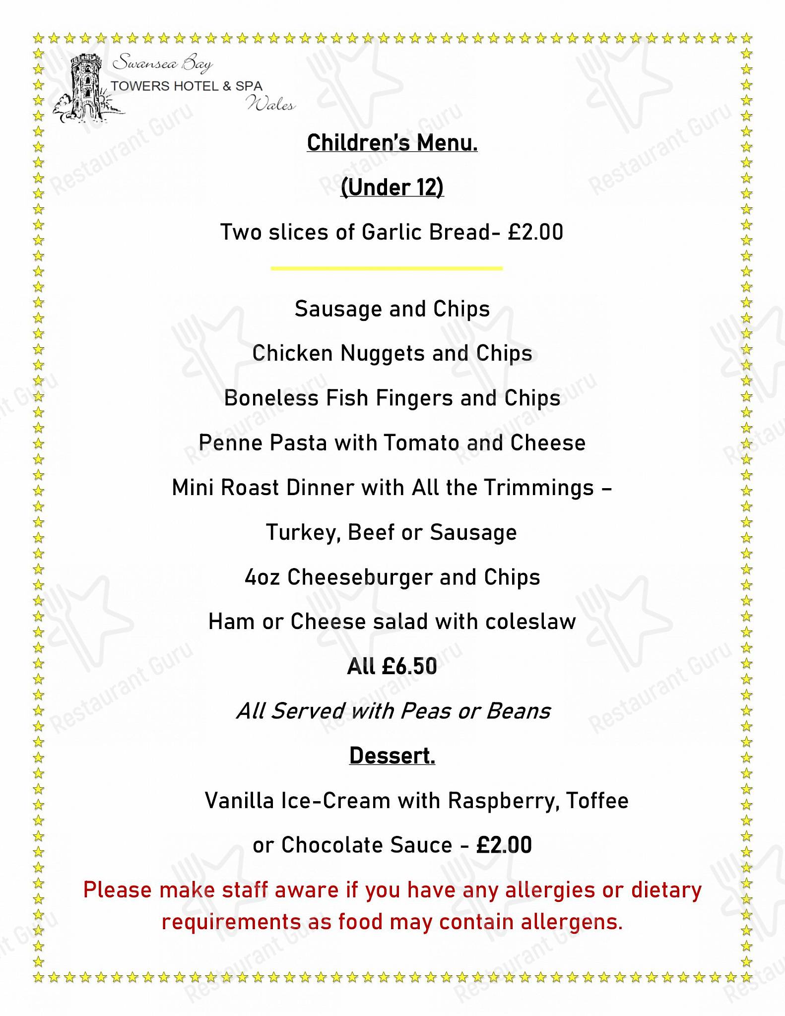Menu at The Towers Swansea Bay pub & bar, Neath