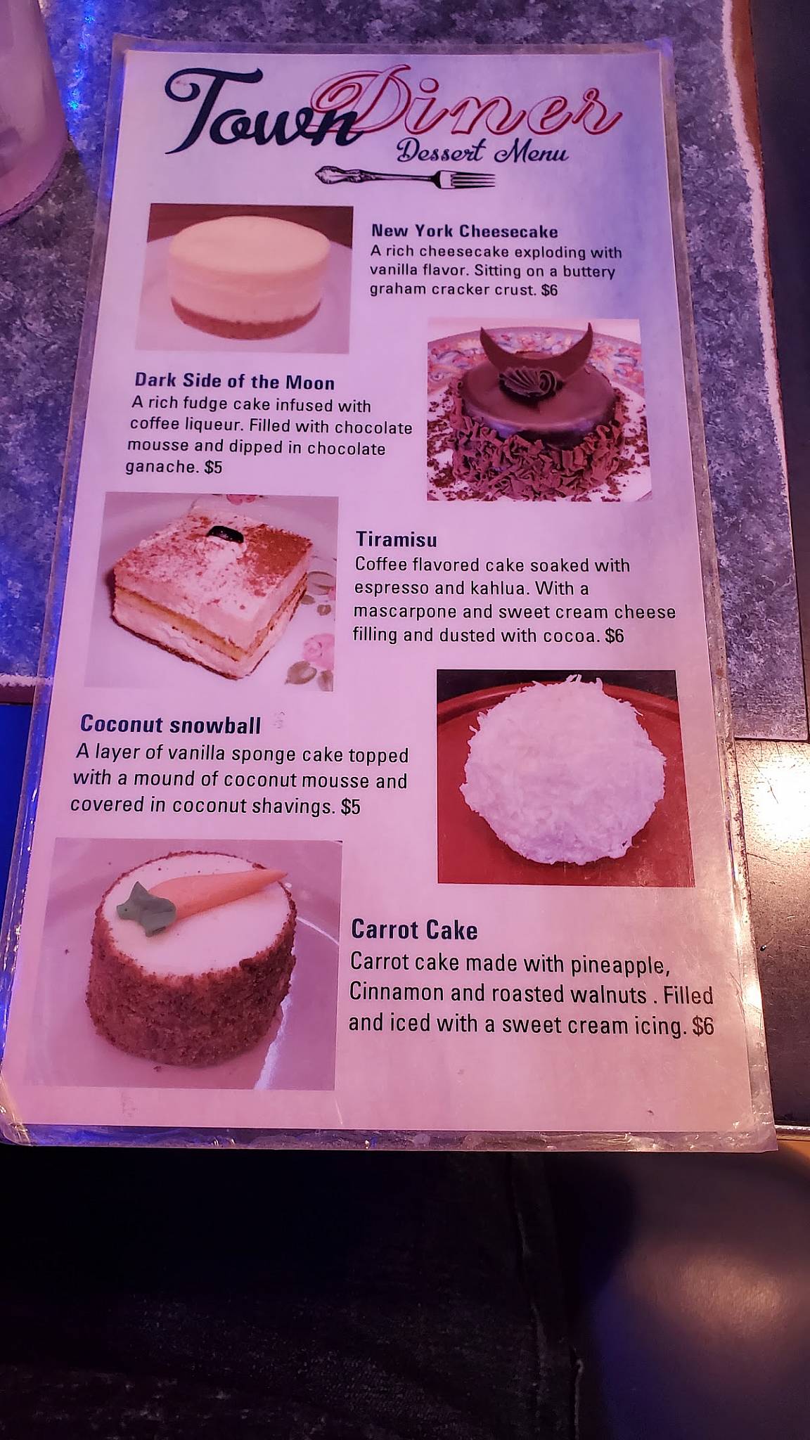 Menu at Town Diner restaurant, East Windsor, 431 US-130