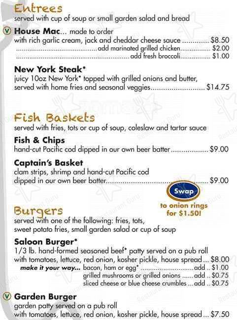 Menu at Trail's End Saloon pub & bar, Oregon City