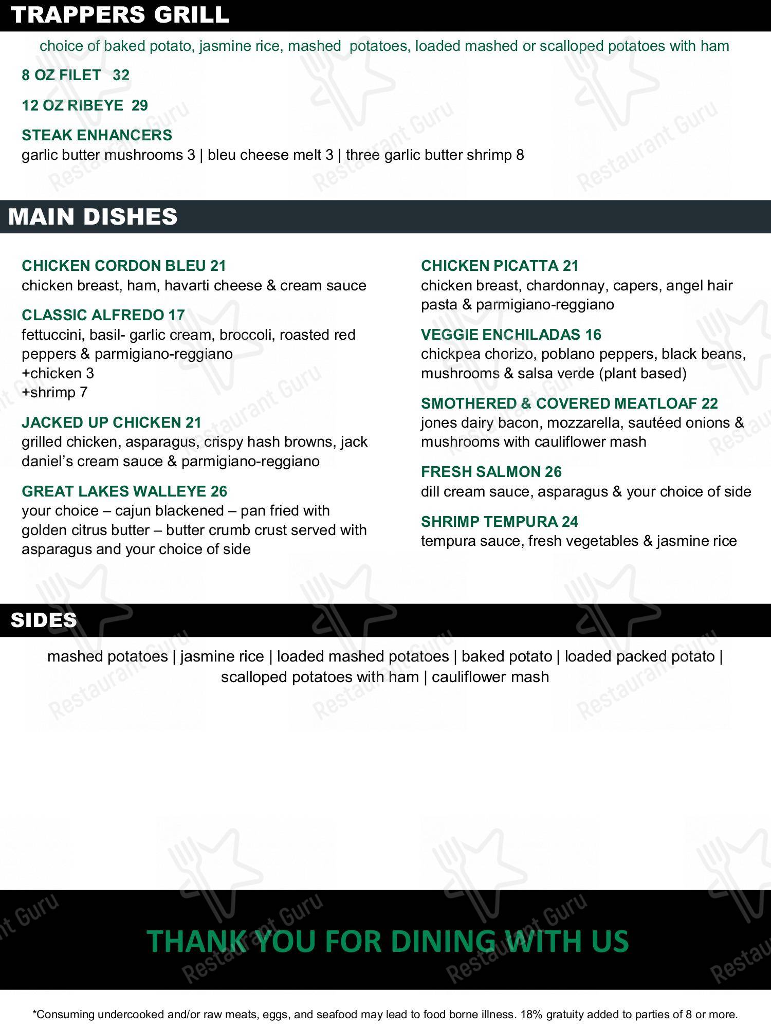 Menu at Trappers Turn pub & bar, Wisconsin Dells