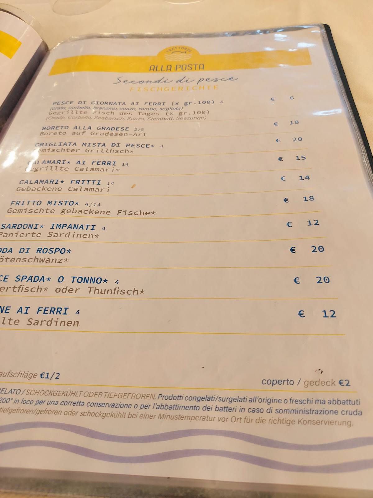 Menu da Trattoria Pizzeria Alla Posta Da Jimmy, Grado