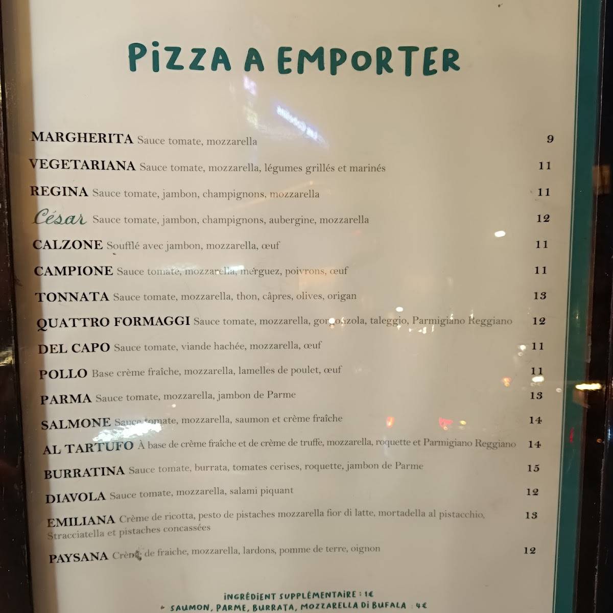 Menu au Trattoria César pizzeria, Paris, 81 Boulevard Saint-Marcel