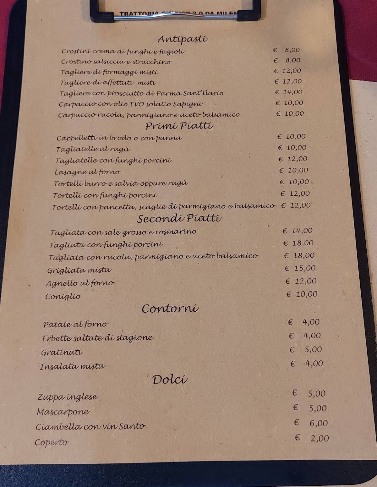 Menu da Trattoria da Checco pizzeria, Cori