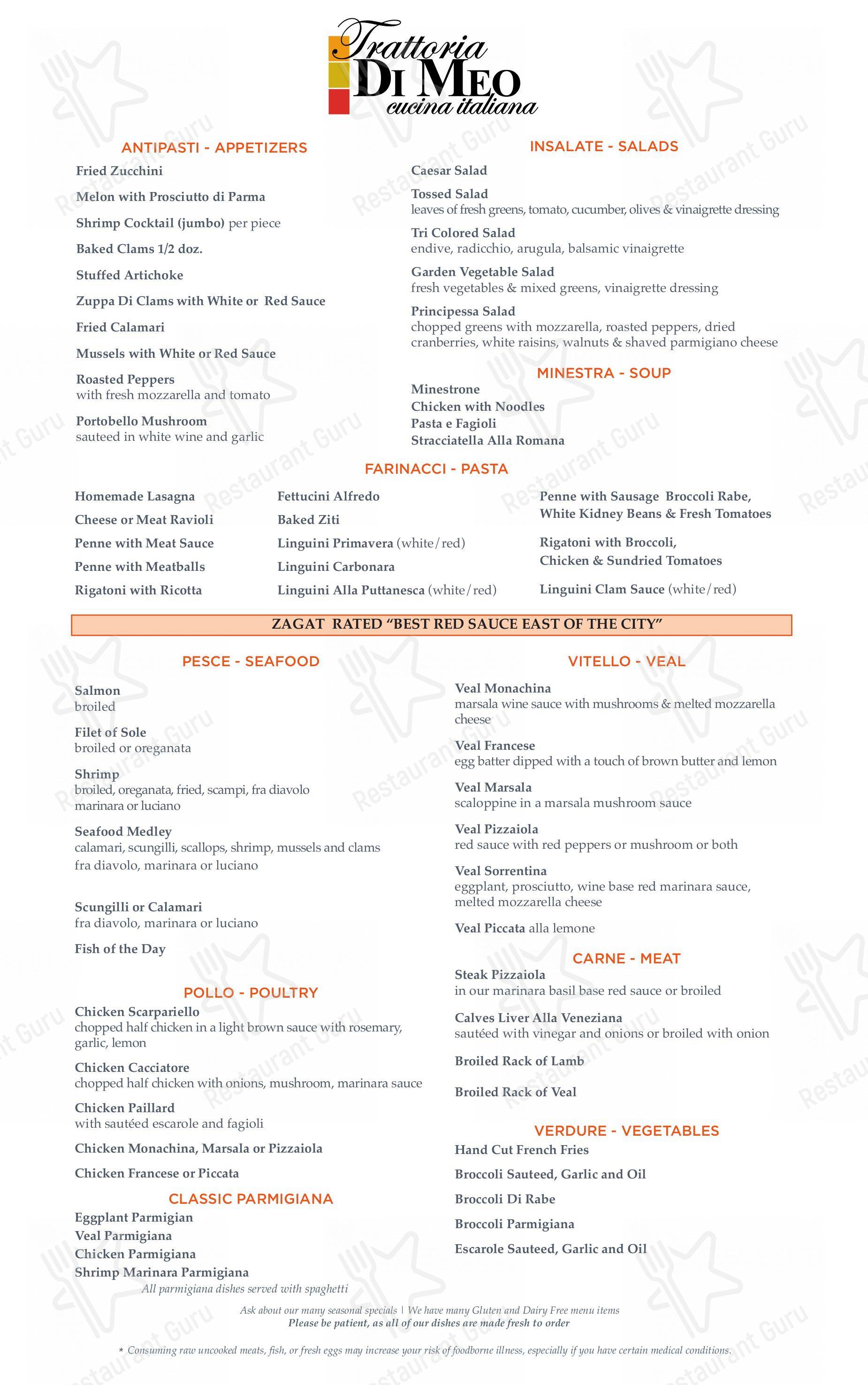 Menu at Trattoria DiMeo restaurant, Roslyn Heights