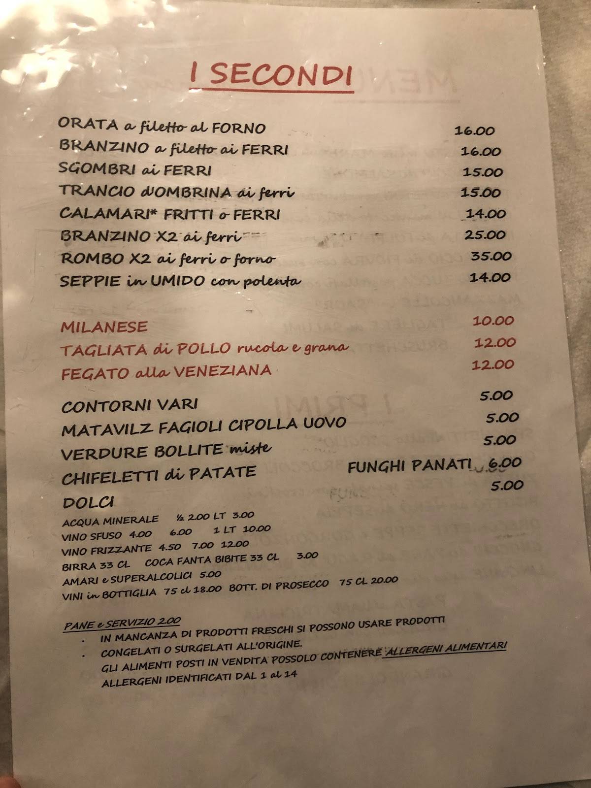 Menu da Osteria de Scarpon ristorante, Trieste