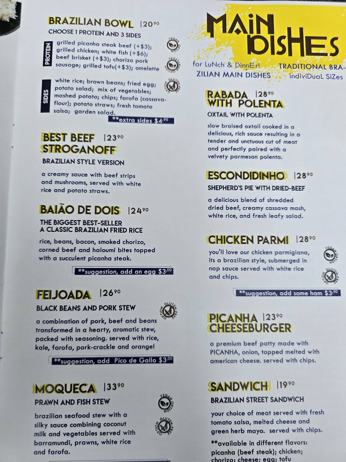 Menu at Trivial Brazilian Food restaurant, Adelaide