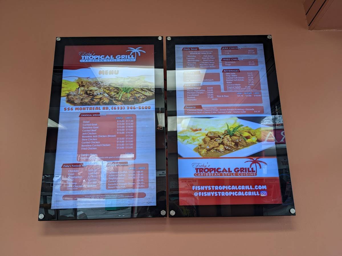 Menu at Tropical Grill restaurant, Ottawa