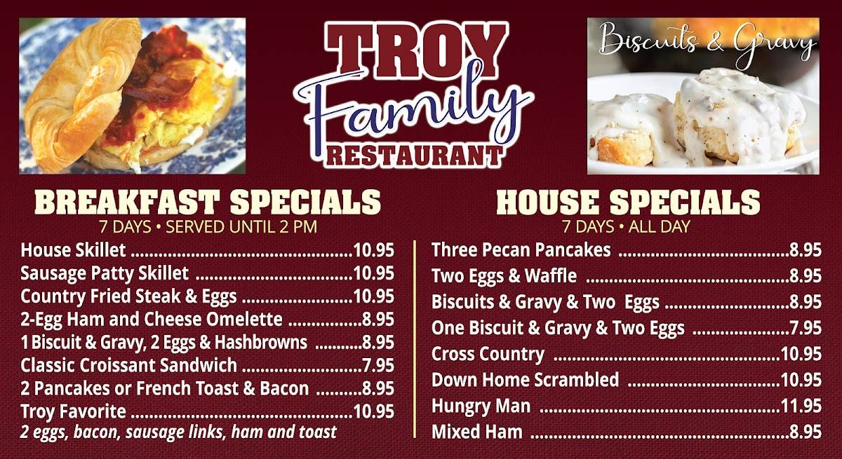 Menu at Troy Family Restaurant, Troy