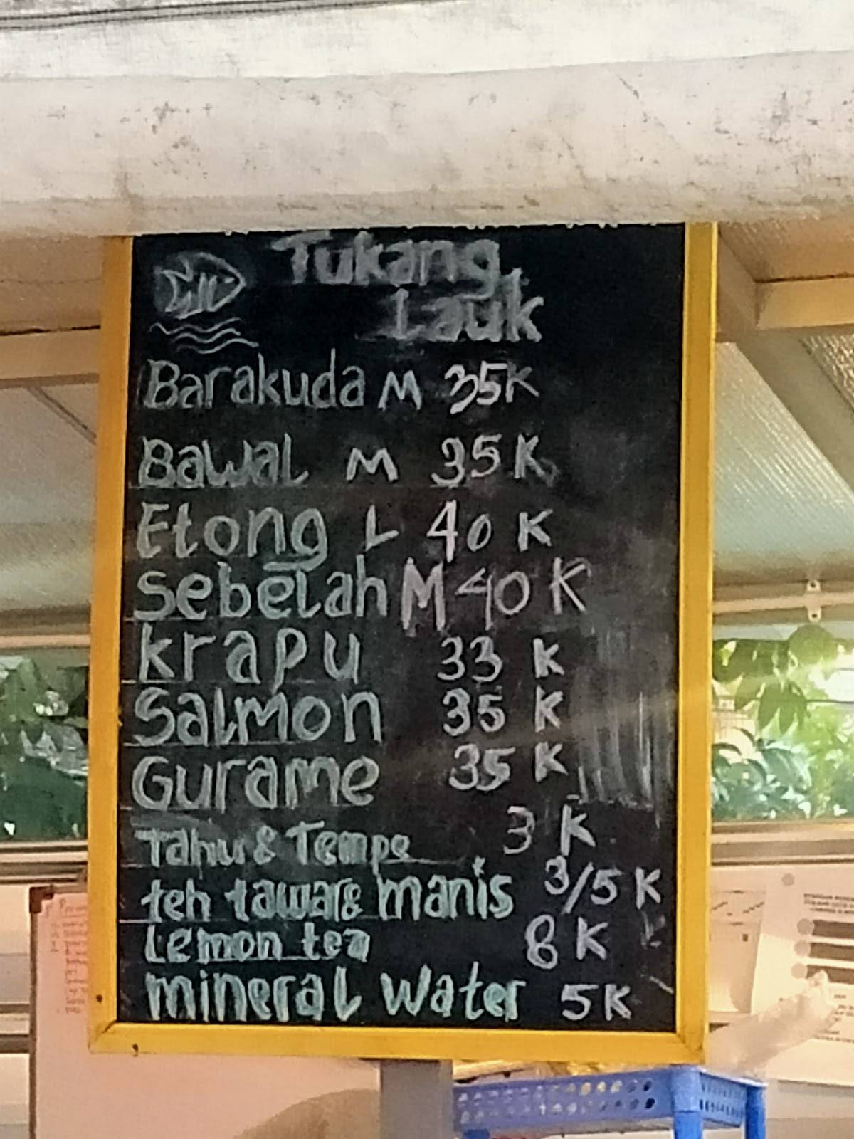 Menu at Tukang lauk restaurant, Bandung