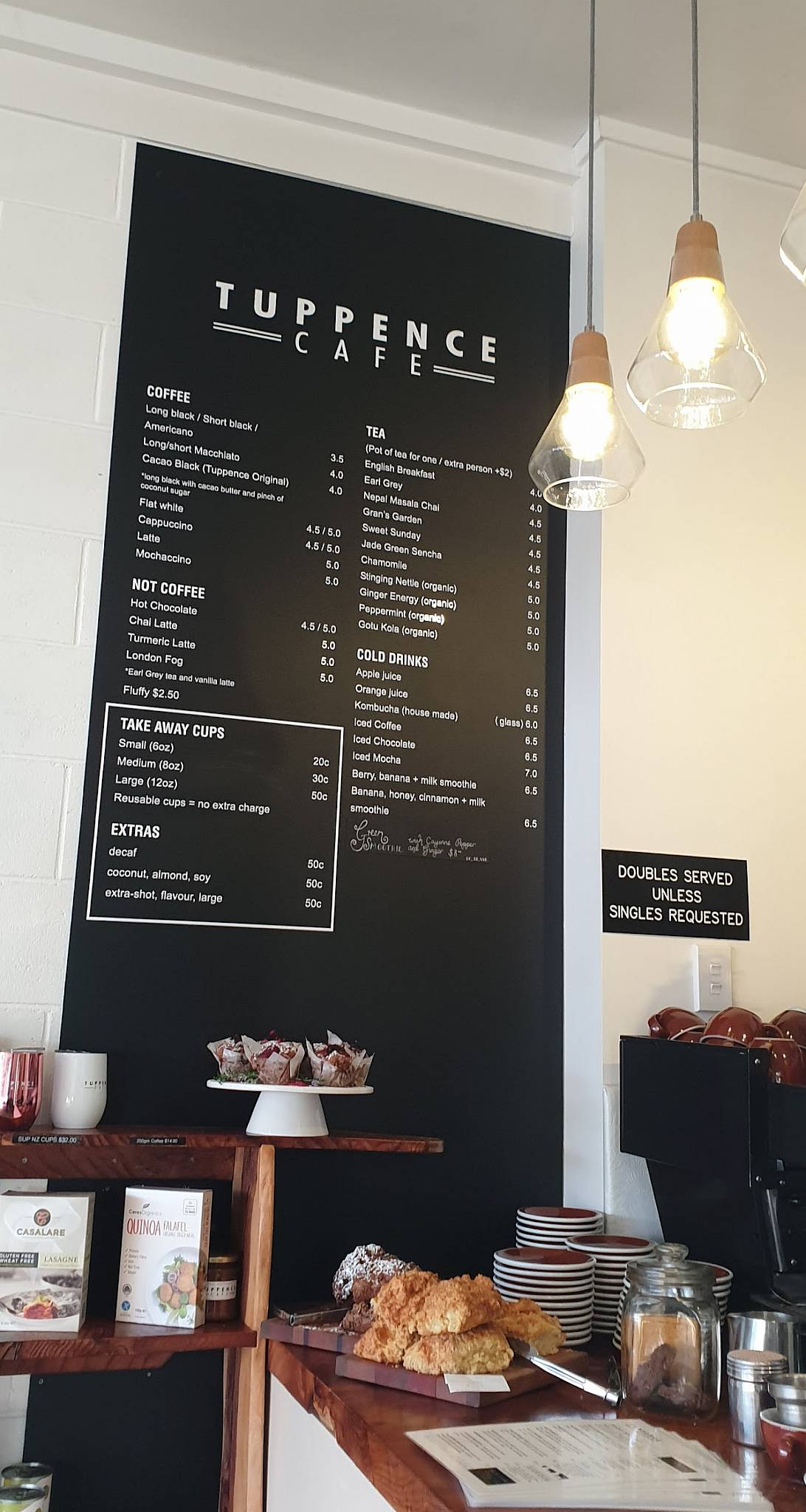 Menu at Tuppence Cafe, Dunedin